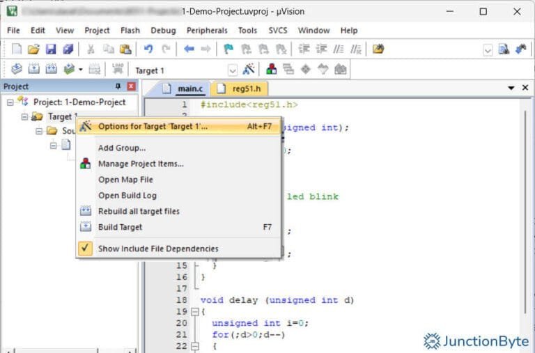 How to Program 8051 Microcontroller in Keil µVision? | JunctionByte